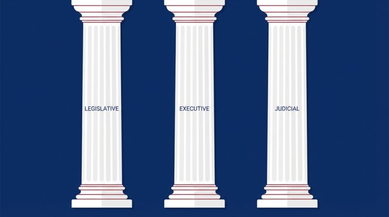 Example of separation of powers explained, with plain examples and sources