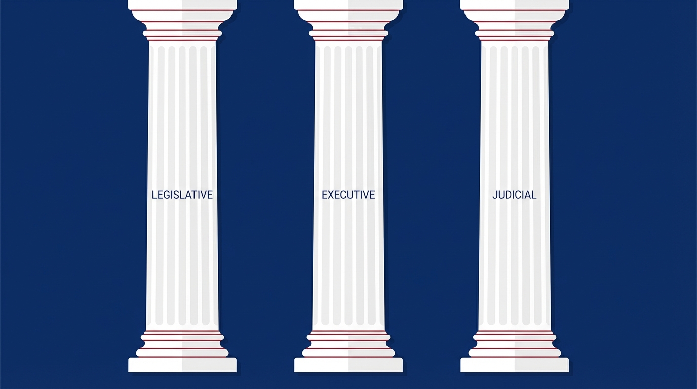 Example of separation of powers explained, with plain examples and sources